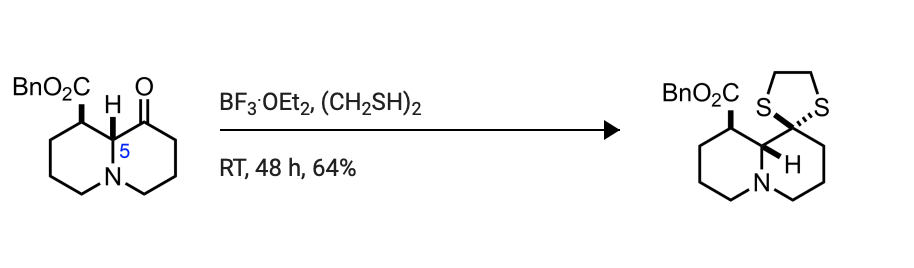 Solved BnO2C BF3 OEt2, (CH2SH)2 BnO2C . RT, 48 h, 64% | Chegg.com