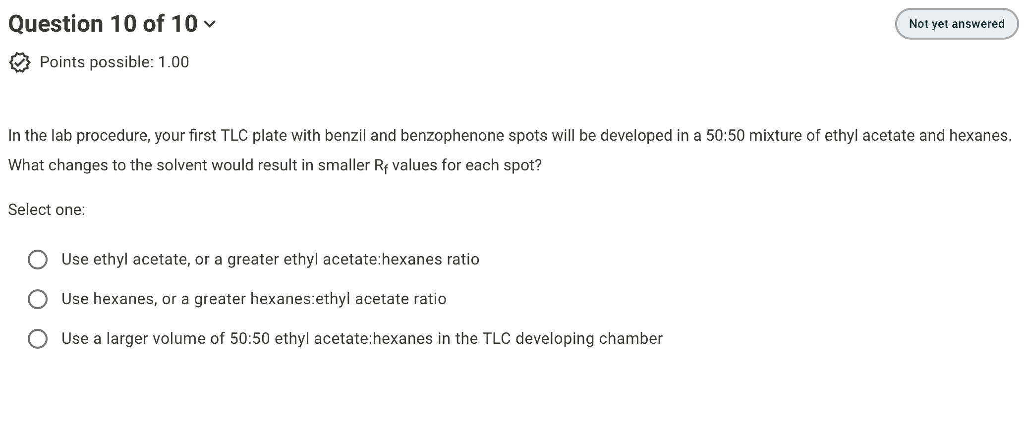 Solved Question 10 ﻿of 10VPoints possible: 1.00In the lab | Chegg.com