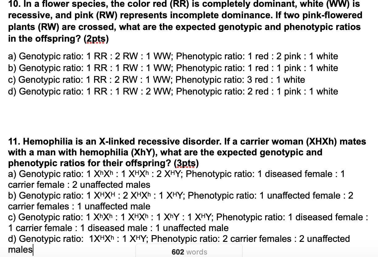Solved In a flower species, the color red (RR) ﻿is | Chegg.com