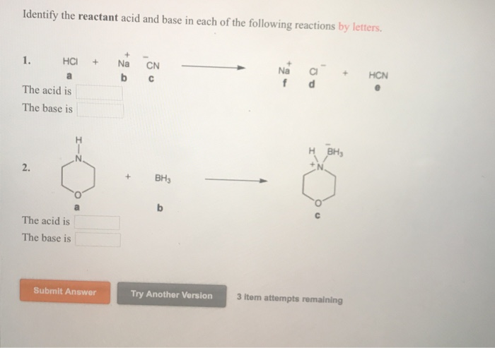 Solved Identify the reactant acid and base in each of the | Chegg.com