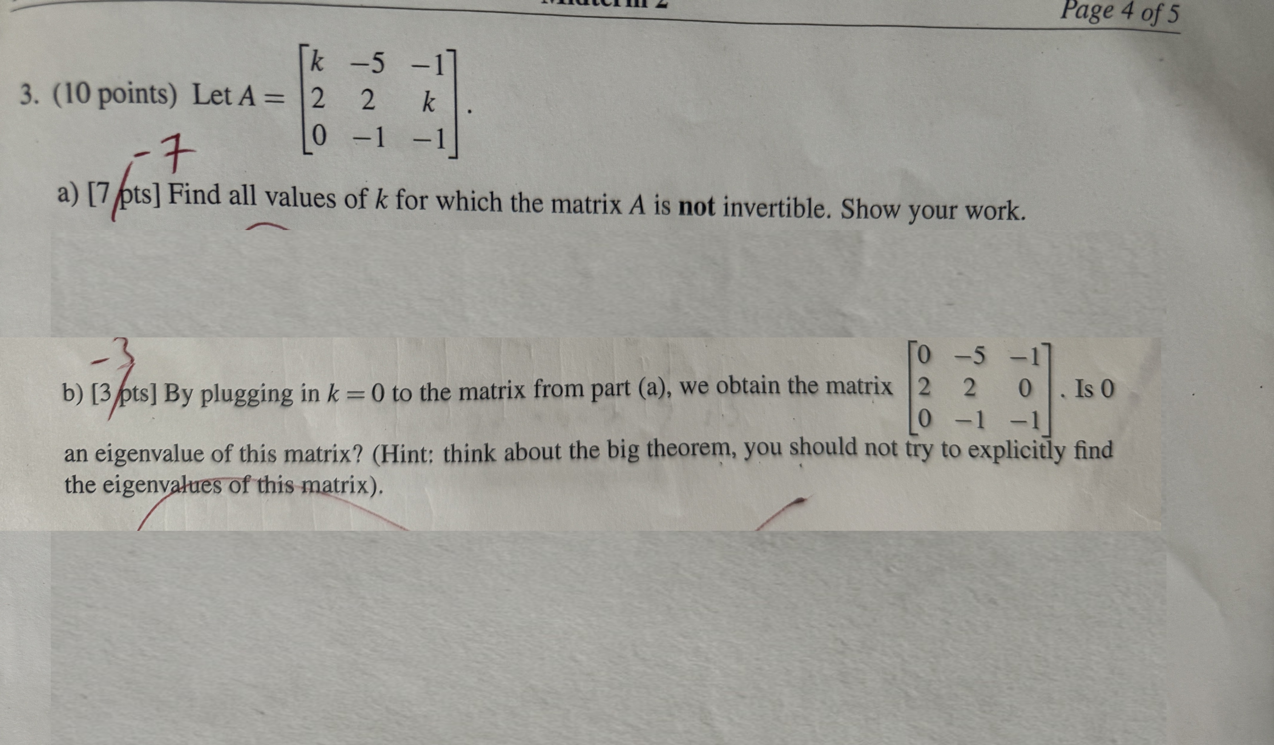 Let A=[k-5-122k0-1-1].a) ﻿Find all values of k ﻿for | Chegg.com