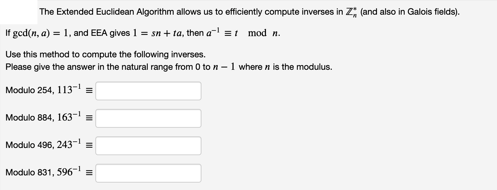 Solved The Extended Euclidean Algorithm allows us to | Chegg.com