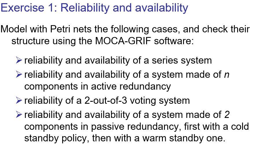 Solved Exercise 1: Reliability and availability Model with | Chegg.com
