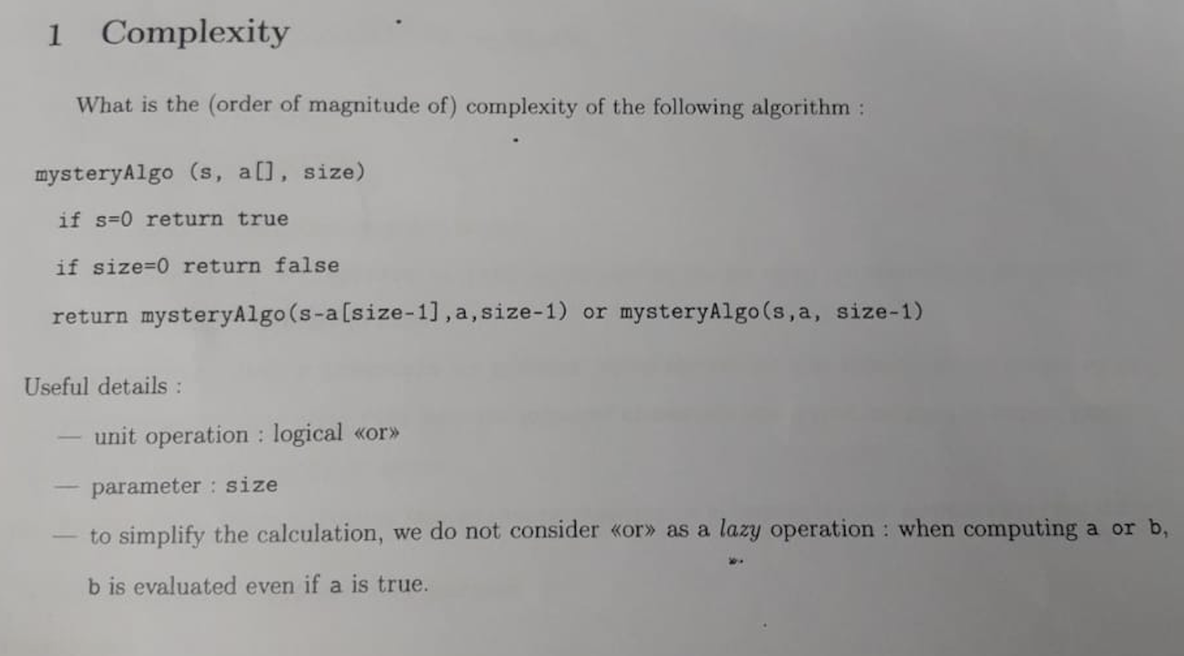 Solved 1 Complexity What is the order of magnitude of) | Chegg.com