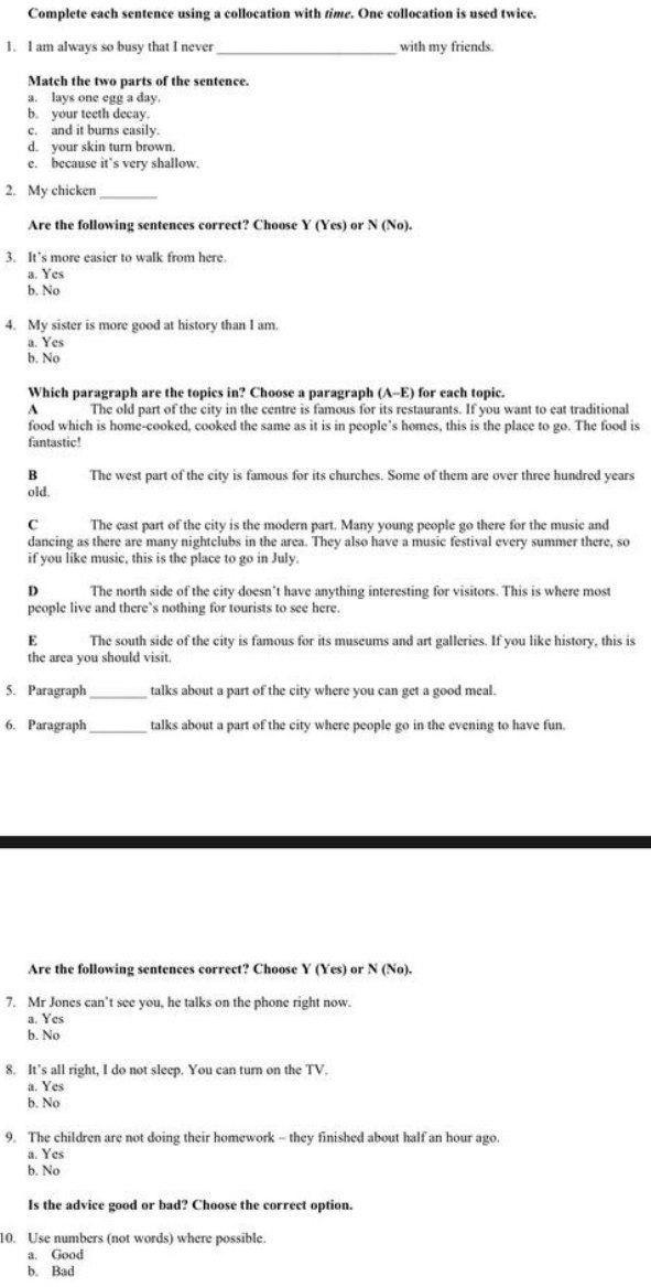 Solved Complete each sentence using a collocation with time. | Chegg.com