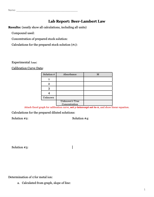 Beer Lambert Law lab Help.. Please help,I am so | Chegg.com