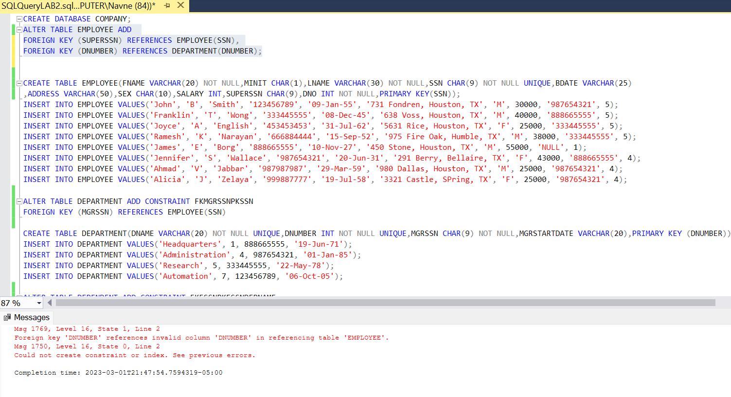 Solved SQLQueryLAB2.sql...PUTER\Navne (84))* −→ X GCREATE | Chegg.com