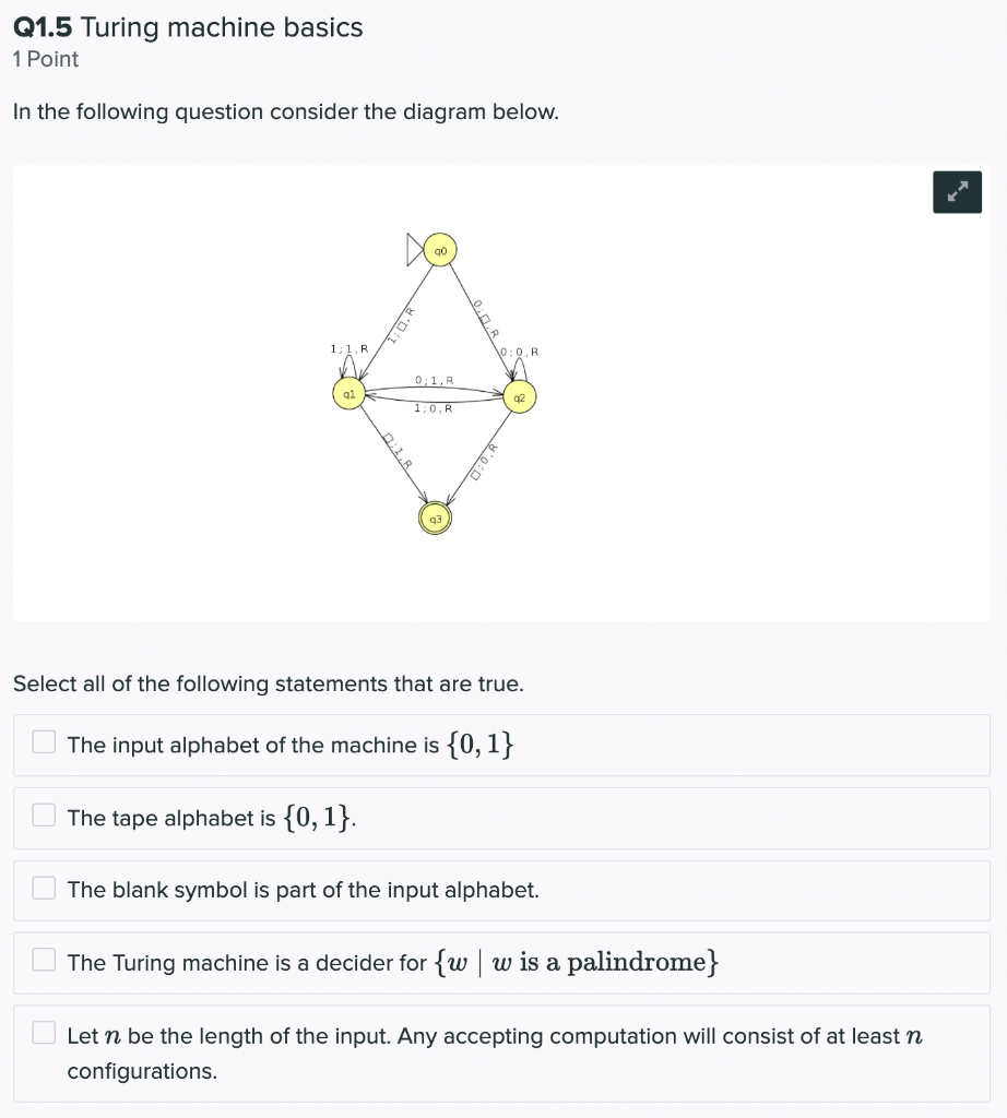 Solved Q1 Turing Machines 5 Points Q1.1 Turing machine | Chegg.com