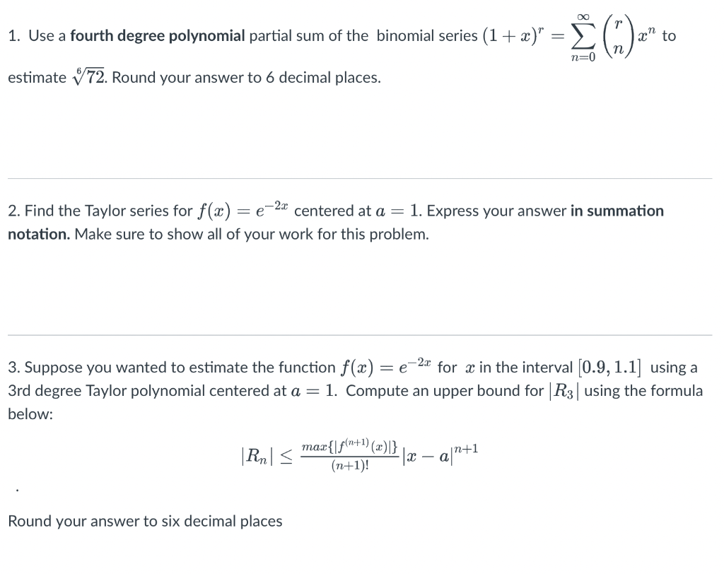 Solved 1. Use a fourth degree polynomial partial sum of the | Chegg.com