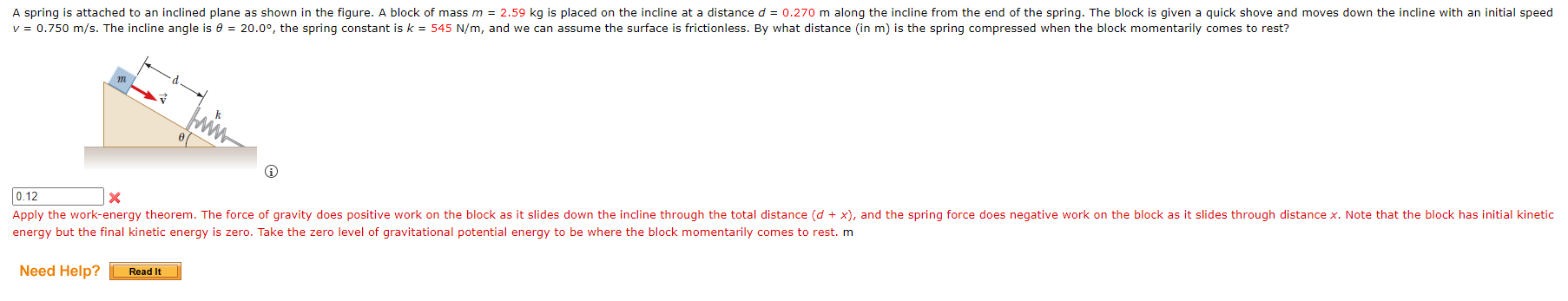 Solved A spring is attached to an inclined plane as shown in | Chegg.com