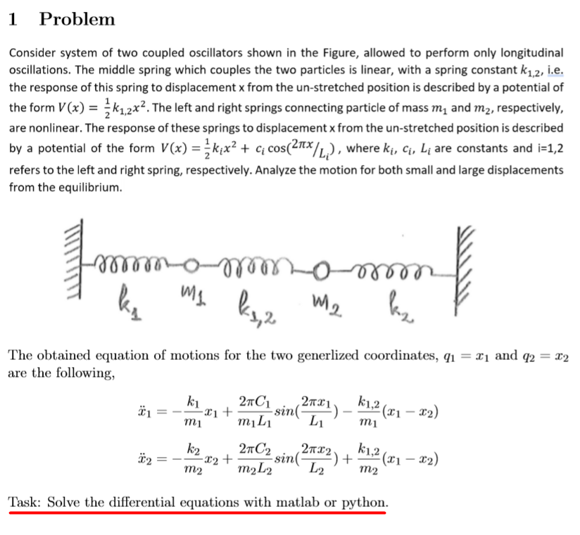 Solved 1 Problem Consider system of two coupled oscillators | Chegg.com