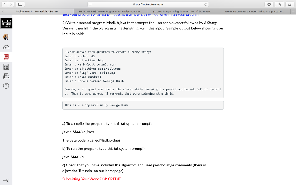 ccsf.instructure.com Assignment #1: Memorizing Syntax | Chegg.com