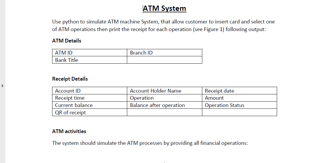 Solved ATM System Use python to simulate ATM machine System, | Chegg.com