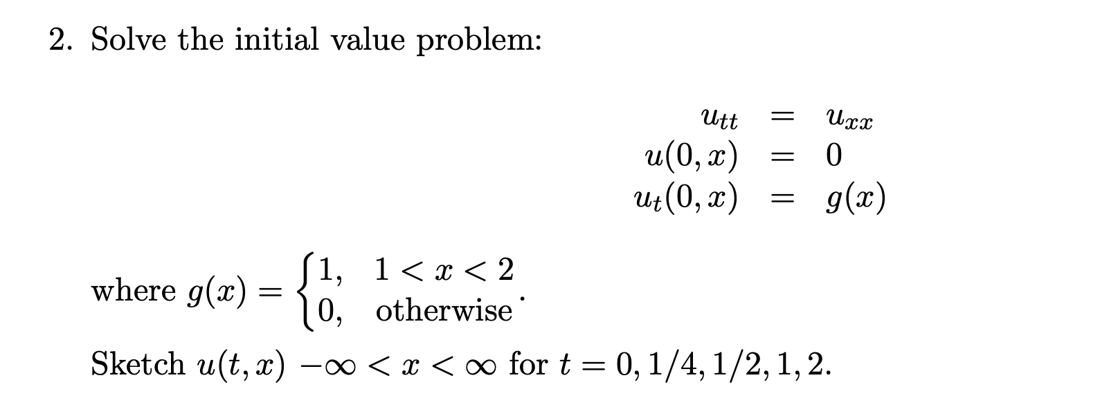 Solved 2. Solve the initial value problem: Utt = Uxx 0 = | Chegg.com