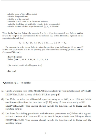 Solved A MATLAB function M-file for Euler's method (as | Chegg.com
