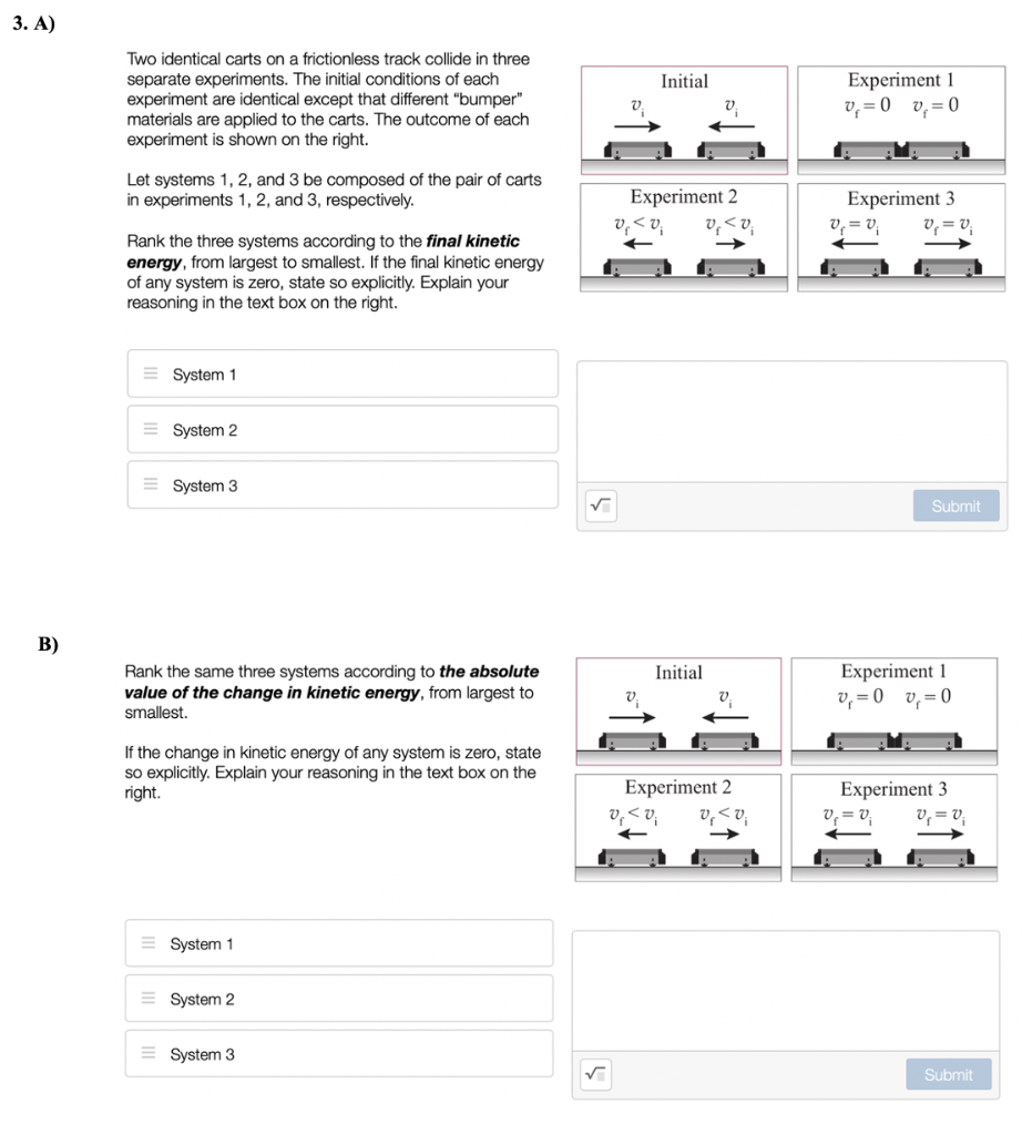 Solved 3. A) Initial Two identical carts on a frictionless | Chegg.com