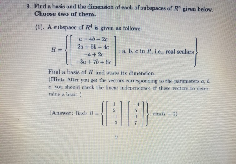 Solved 9. Find a basis and the dimension of each of | Chegg.com