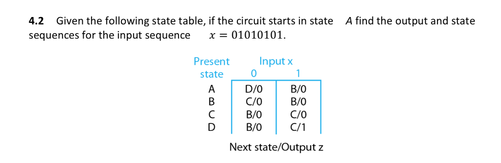 Solved 4.2 Given the following state table, if the circuit | Chegg.com