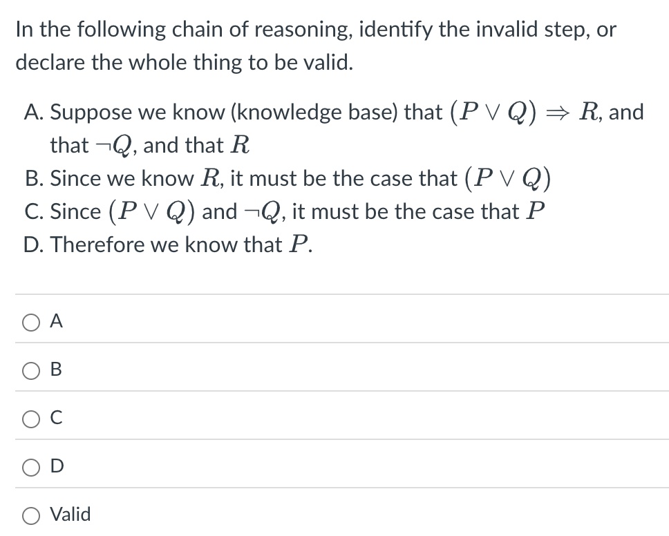 Solved In the following chain of reasoning, identify the | Chegg.com