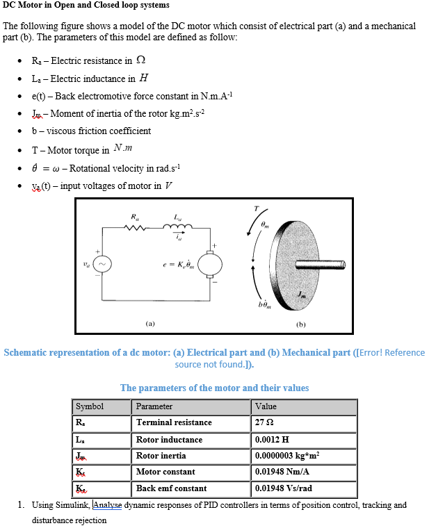 Solved DC Motor in Open and Closed loop systems The | Chegg.com