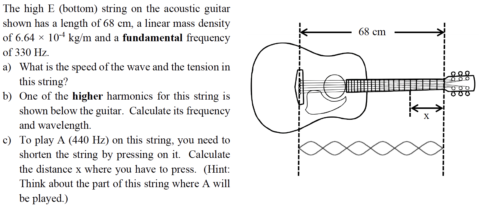 Solved 68 cm The high E (bottom) string on the acoustic | Chegg.com