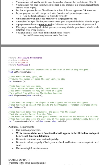 Solved You will write a program that will play a letter | Chegg.com