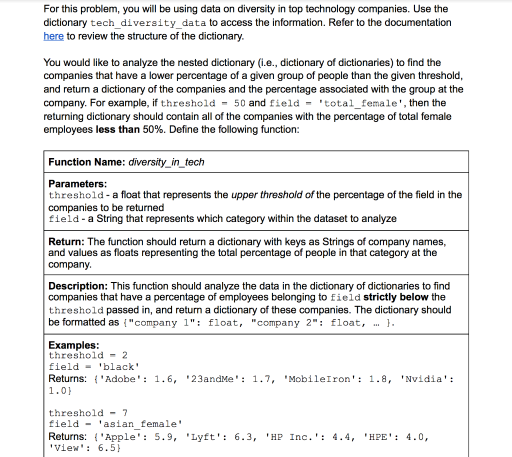 Solved For this problem, you will be using data on diversity | Chegg.com