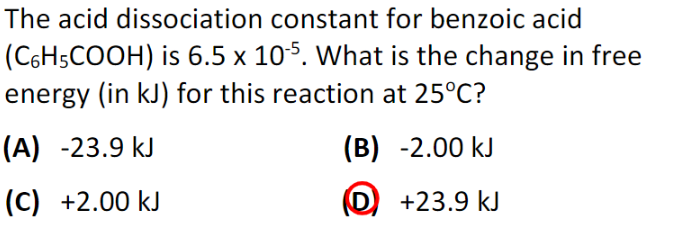 Solved The acid dissociation constant for benzoic acid | Chegg.com