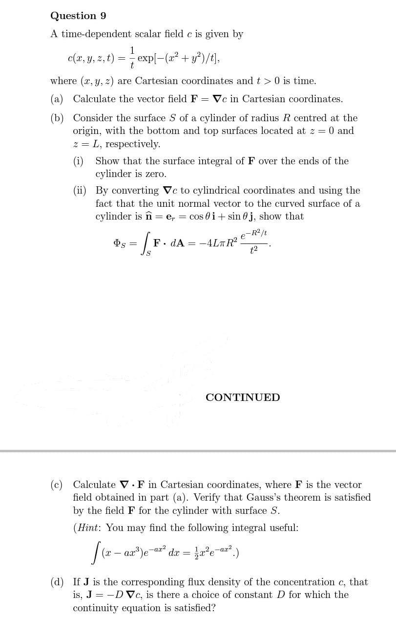 Solved A Time Dependent Scalar Field C Is Given By
