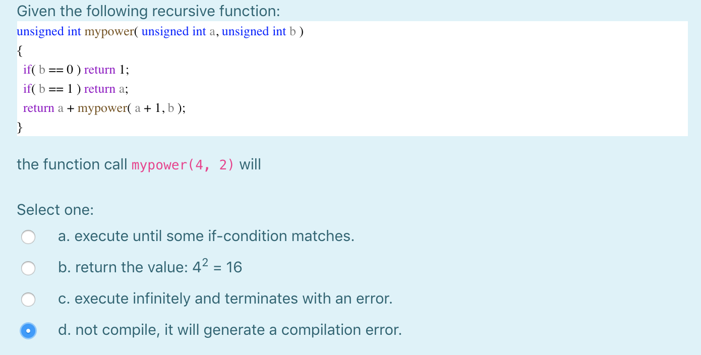 Solved Given The Following Recursive Function Unsigned Int 1786