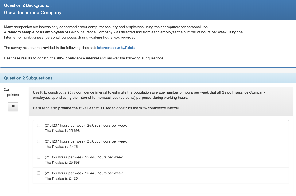 Solved Question 2 Background: Geico Insurance Company Many | Chegg.com