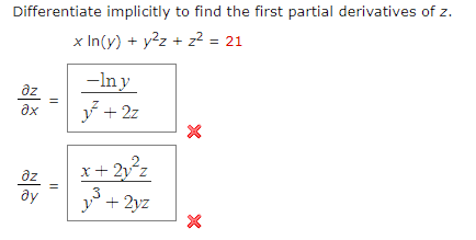 Solved Differentiate implicitly to find the first partial | Chegg.com