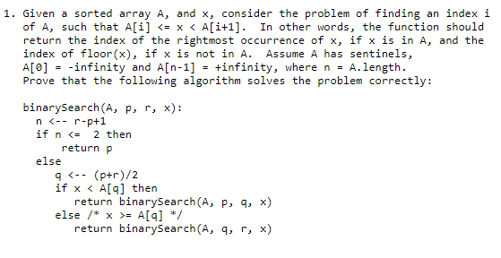 Solved 1 Given Sorted Array X Consider Problem Finding Index 1 Q34775903 Coursehigh 