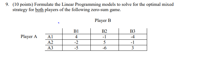 Solved 9. (10 points) Formulate the Linear Programming | Chegg.com
