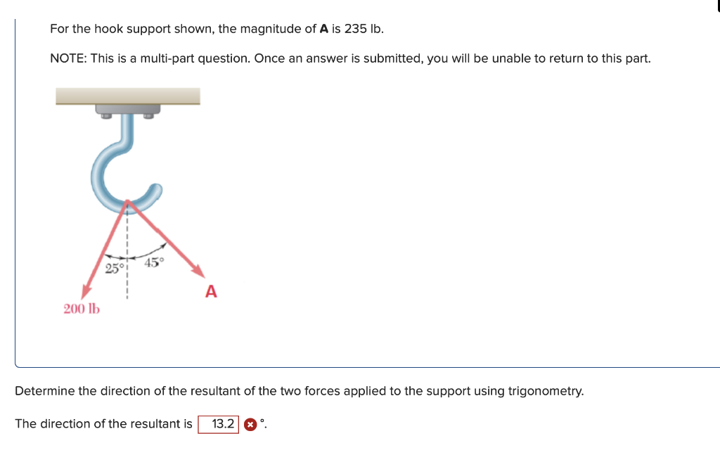 Solved For the hook support shown, the magnitude of A is 235 | Chegg.com