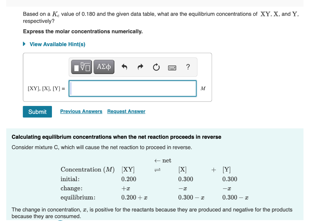 Solved Based on a Kc value of 0.180 and the given data | Chegg.com