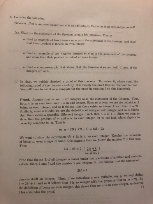 Solved 6. Consider the following. Theorem· If m is an even | Chegg.com