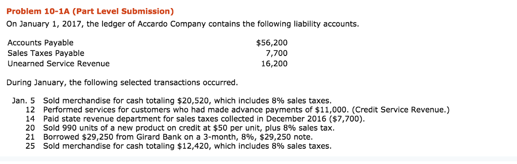 Solved Problem 10-1A (Part Level Submission) On January 1, | Chegg.com