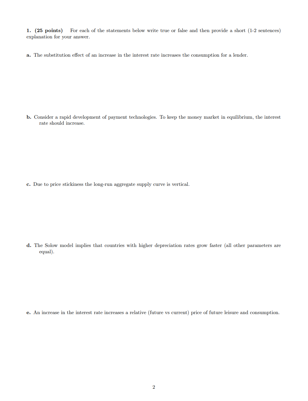 Solved 1. (25 points) For each of the statements below write | Chegg.com