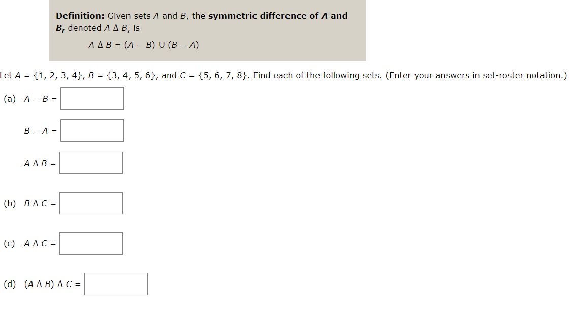 Solved Definition: Given sets A and B, the symmetric | Chegg.com