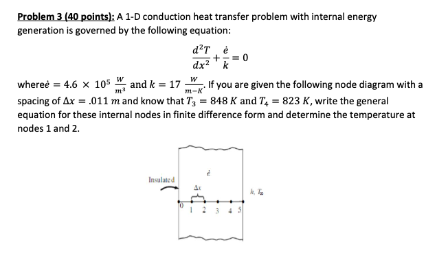 Solved Problem 3 (40 points): A 1-D conduction heat transfer | Chegg.com