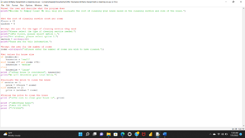 Solved This week's assignment involves rewriting the Python | Chegg.com