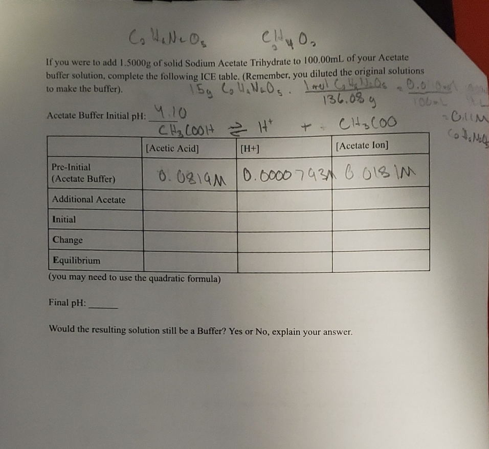 If you were to add 1.5000g of solid Sodium Acetate | Chegg.com