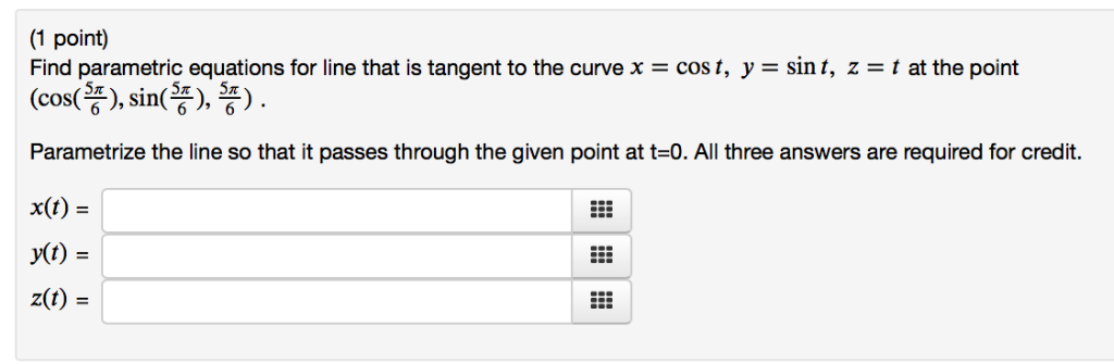 Solved (1 point) Find parametric equations for line that is | Chegg.com