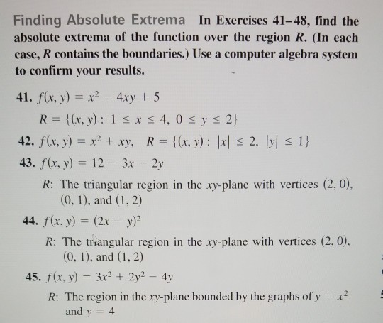 Solved Finding Absolute Extrema In Exercises 41-48, find the | Chegg.com