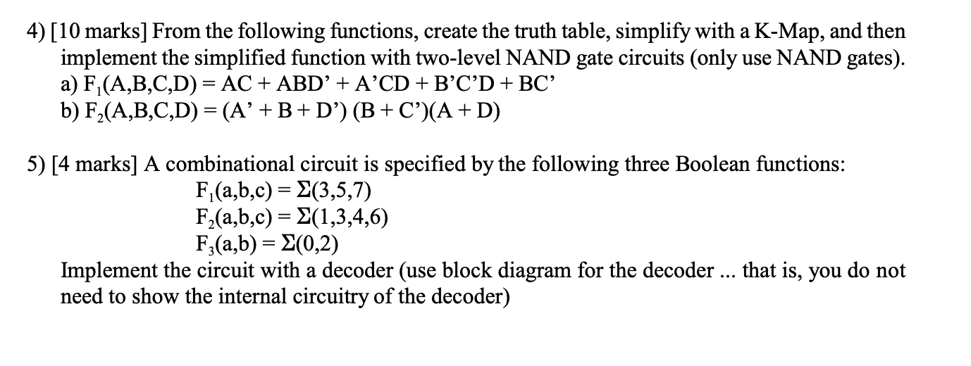 Solved 4) [10 marks] From the following functions, create | Chegg.com