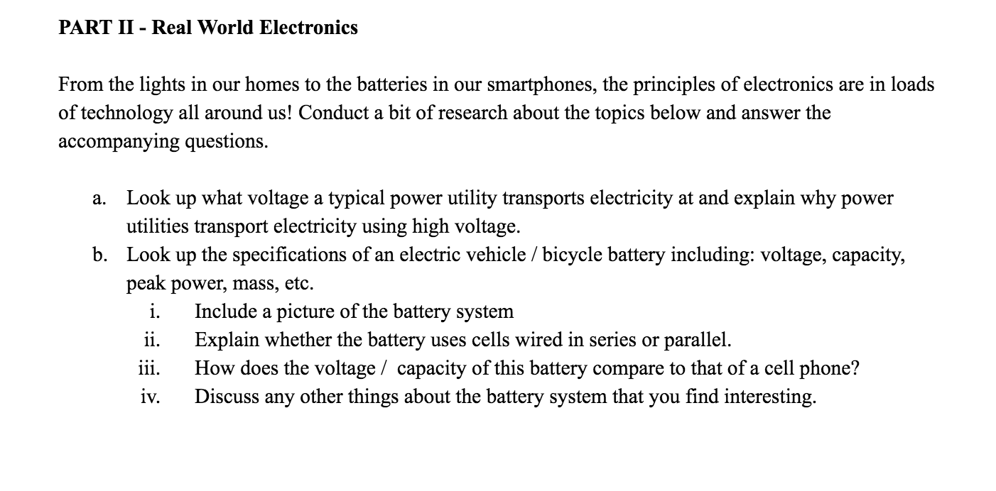 Solved PART I - OSV Electronics Problem # 1 - Electric | Chegg.com