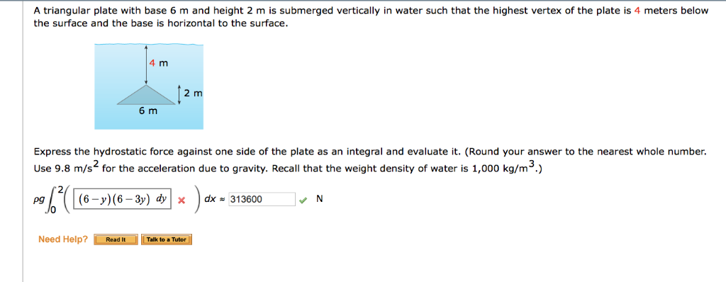 Solved A triangular plate with base 6 m and height 2 m is | Chegg.com