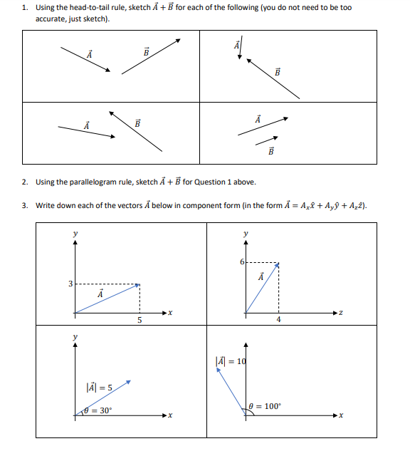 Solved 1. Using the head-to-tail rule, sketch A + B for each | Chegg.com