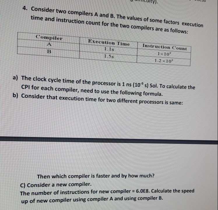 Solved CS5 nculty) 4. Consider two compilers A and B. The | Chegg.com